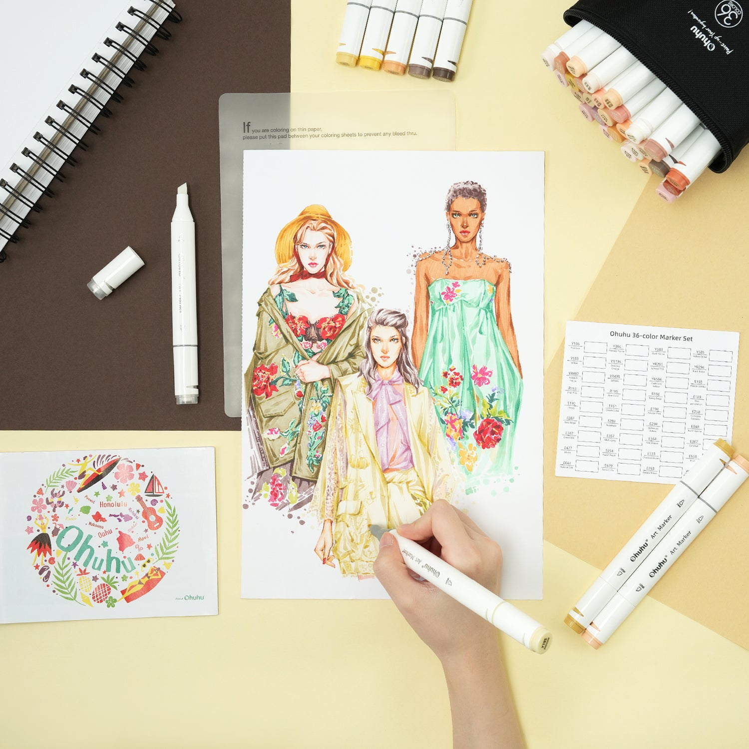 Ohuhu Oahu 36 Skin Tone Colors Dual Tips Alcohol Art Markers, Fine & C