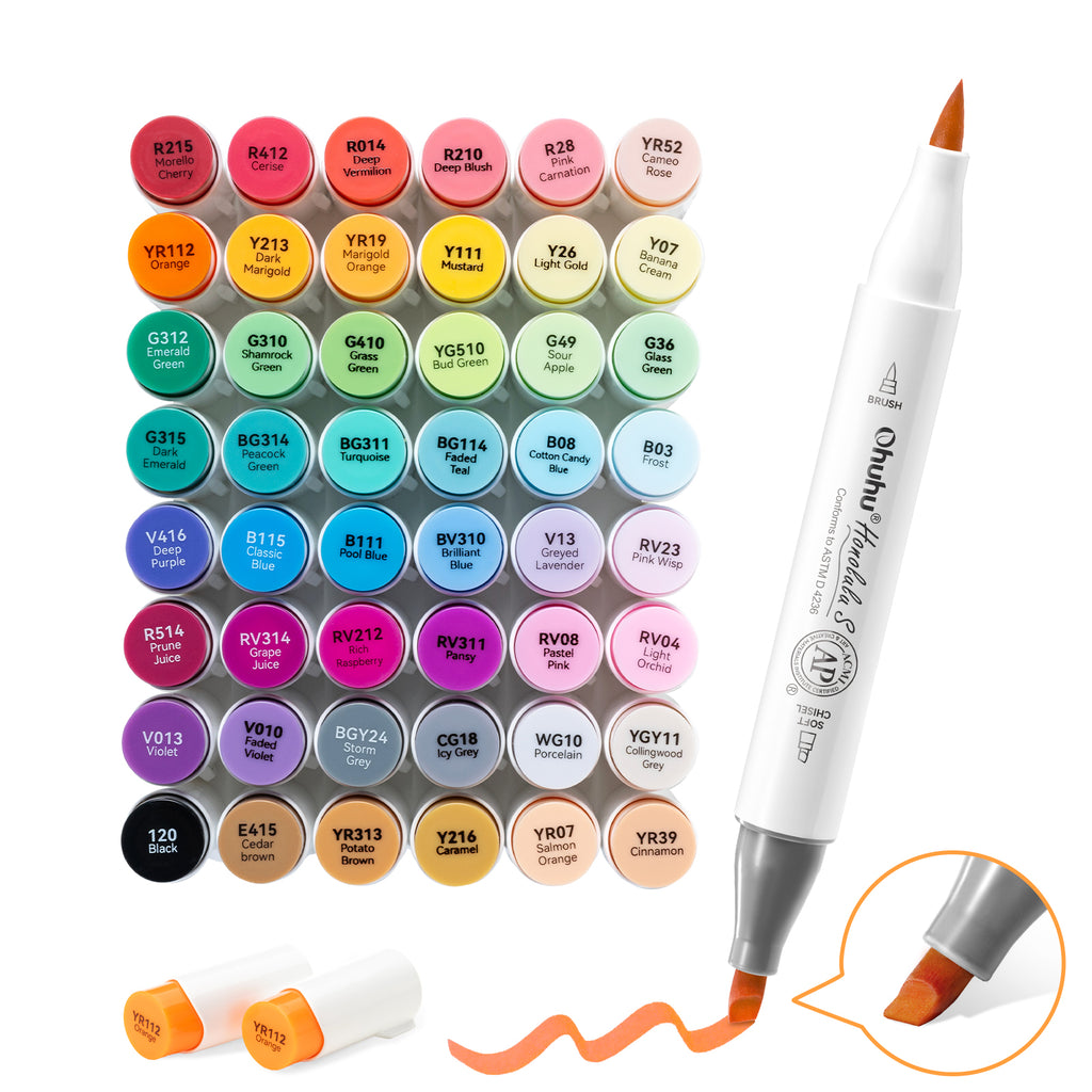 Ohuhu Honolulu S 48 Colors Dual Soft Tips Alcohol Art Markers, Brush